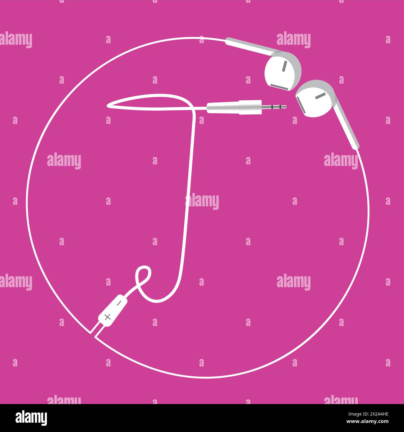 The continuous loop of an earphone wire forms the letter T and a ...