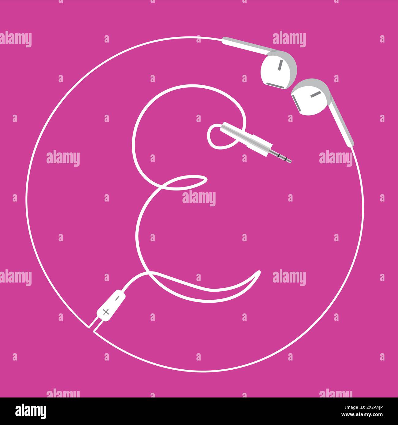 The continuous loop of an earphone wire forms the letter E and a ...