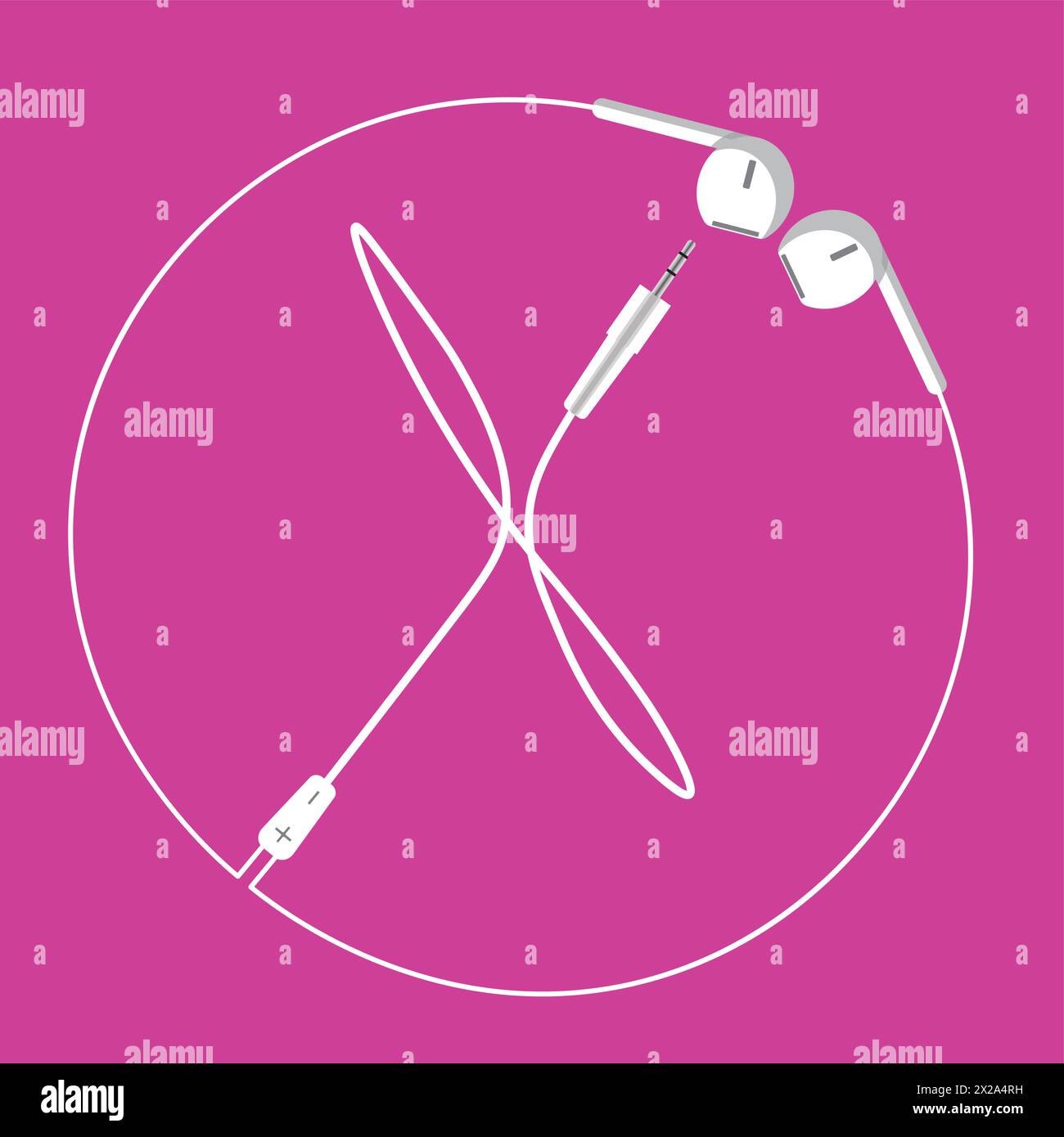 The continuous loop of an earphone wire forms the letter X and a ...