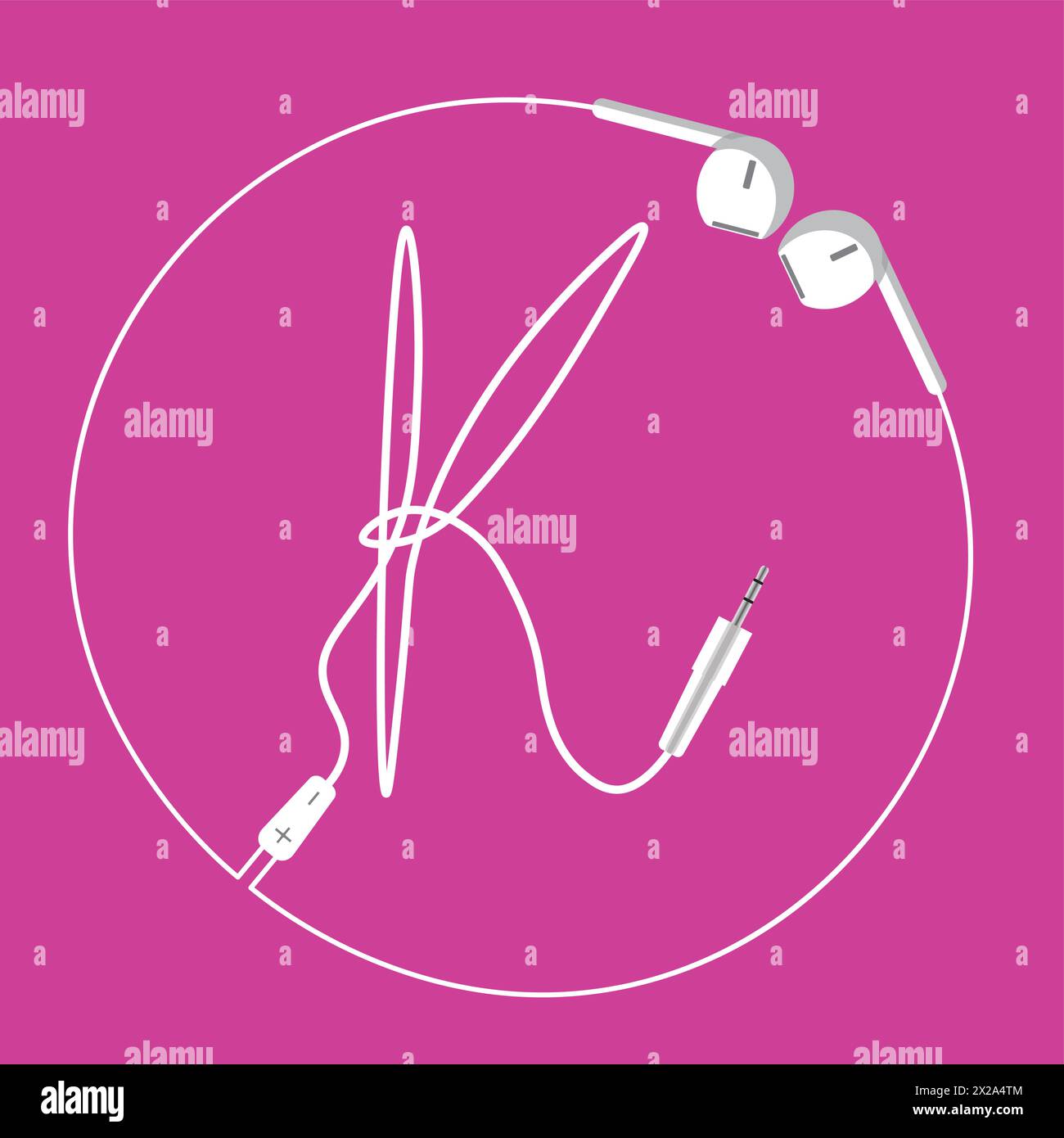 The continuous loop of an earphone wire forms the letter K and a ...