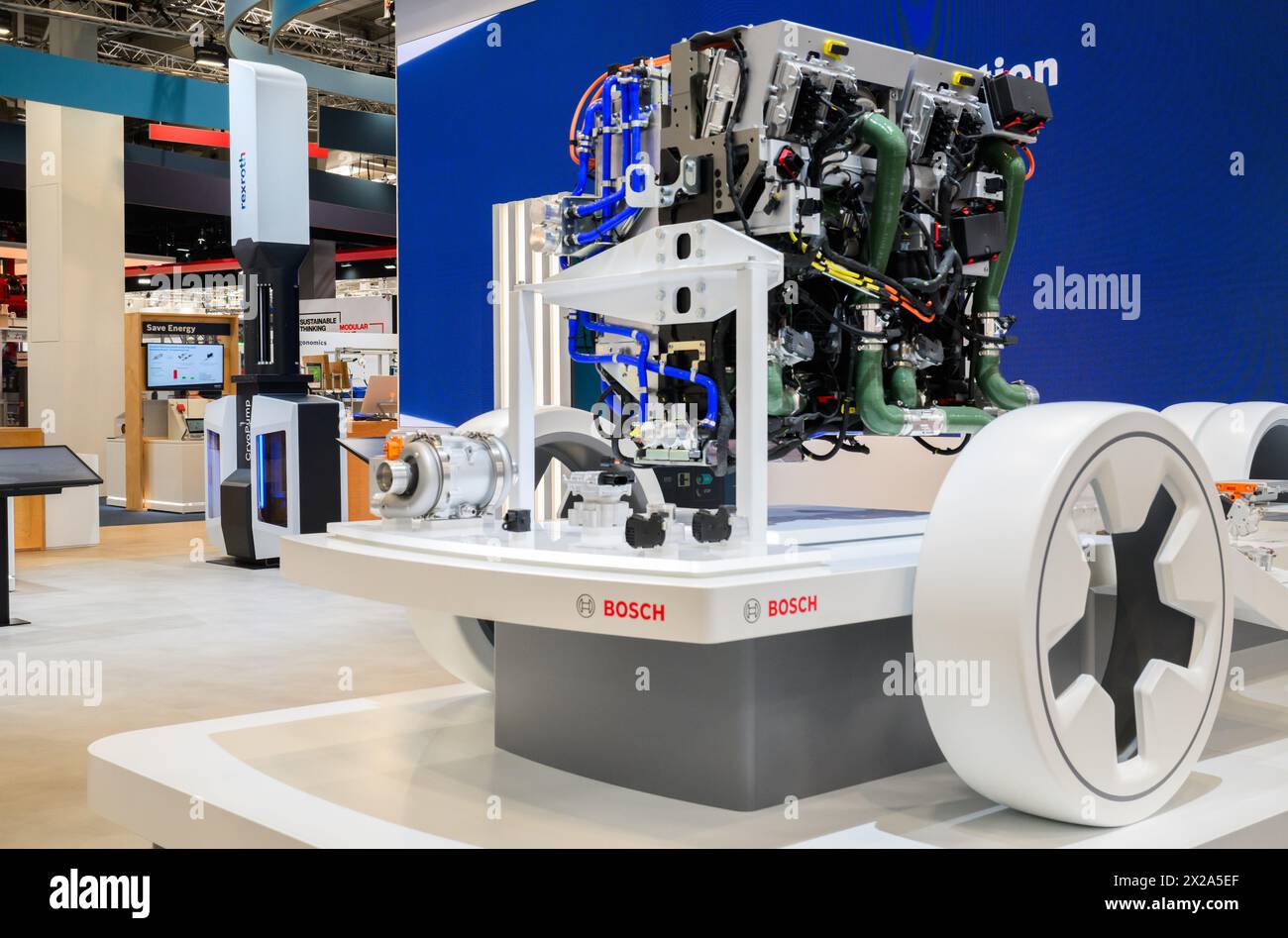 Hanover, Germany. 21st Apr, 2024. A hydrogen engine for a truck (right ...