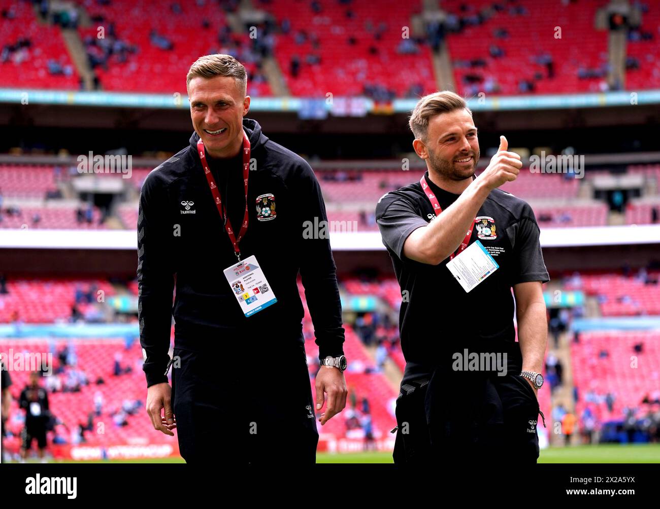 Coventry City's Matthew Godden (right) and goalkeeper Simon Moore ...