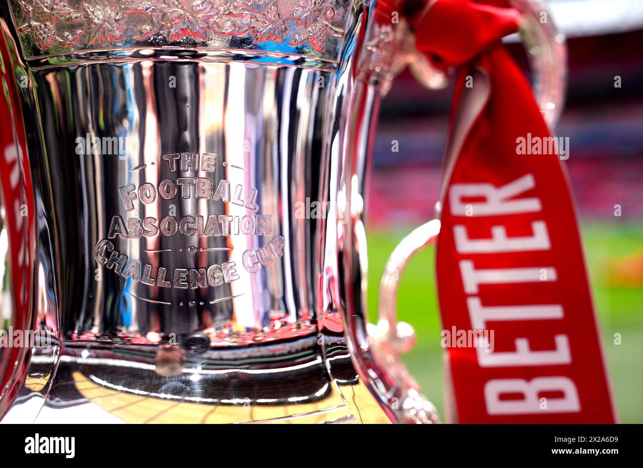 A detailed view of the Emirates FA Cup trophy on display ahead of the ...