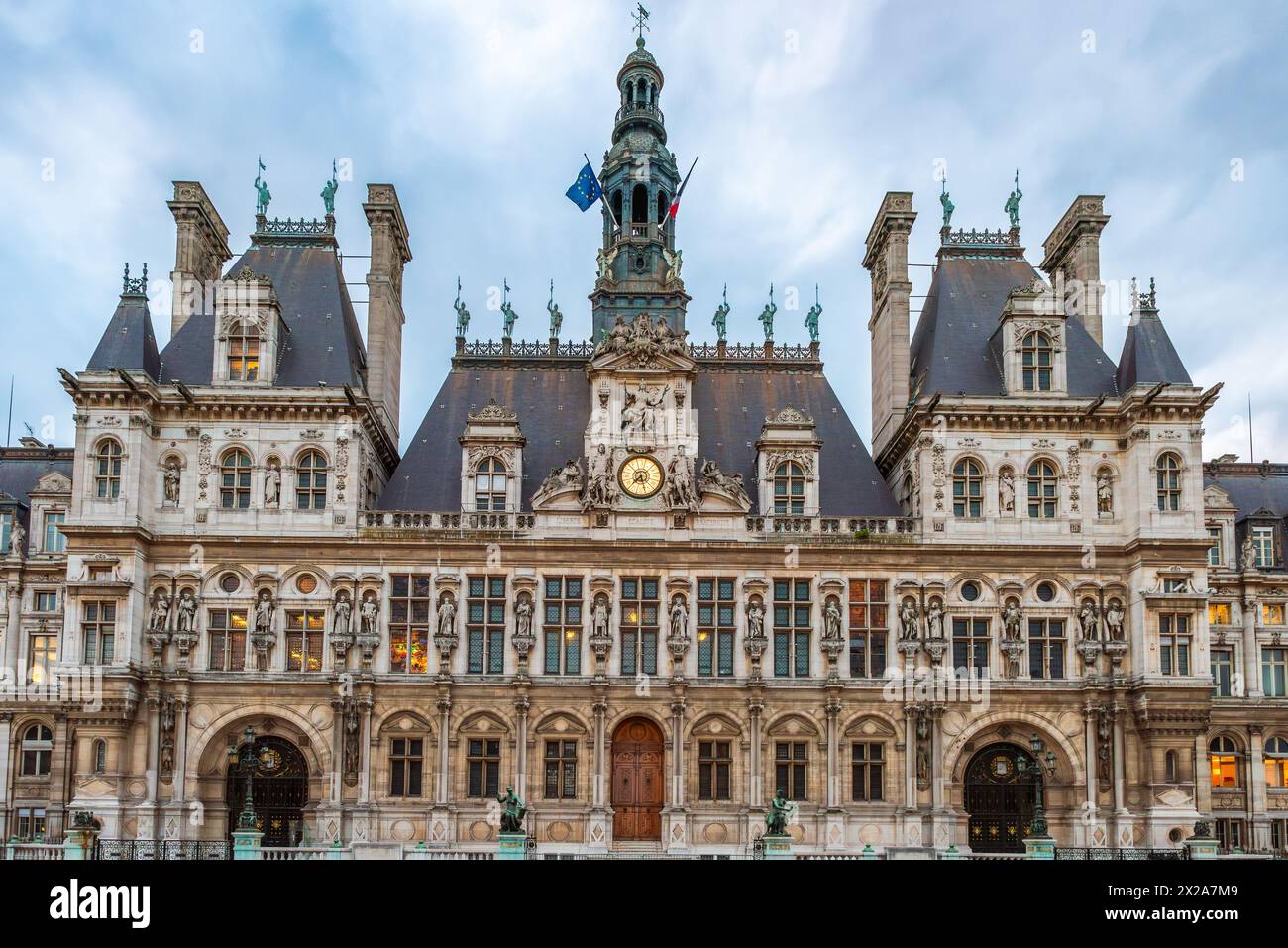 Hotel de Ville building facade at sunrise with nobody. French ...
