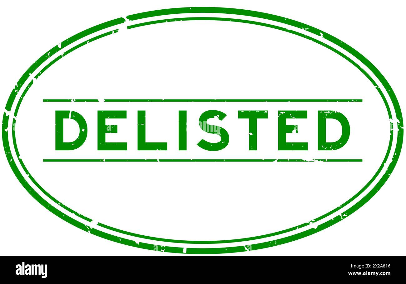 Grunge green delisted word oval rubber seal stamp on white background ...
