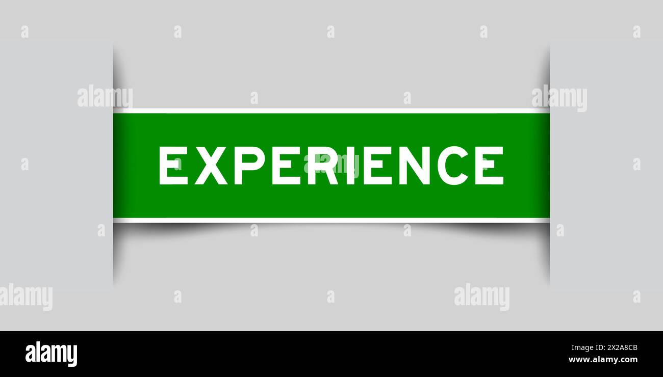 Green color square label sticker with word experience that inserted in ...
