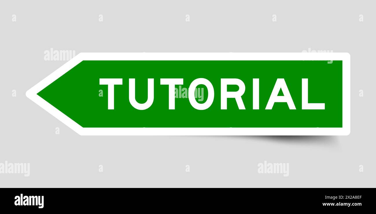Green color arrow shape sticker label with word tutorial on gray background Stock Vector Image ...