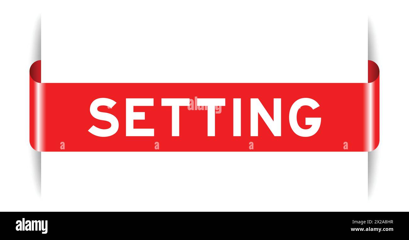 Red color inserted label banner with word setting on white background ...