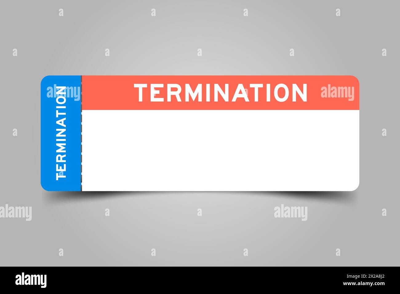 Blue and orange color ticket with word termination and white copy space ...