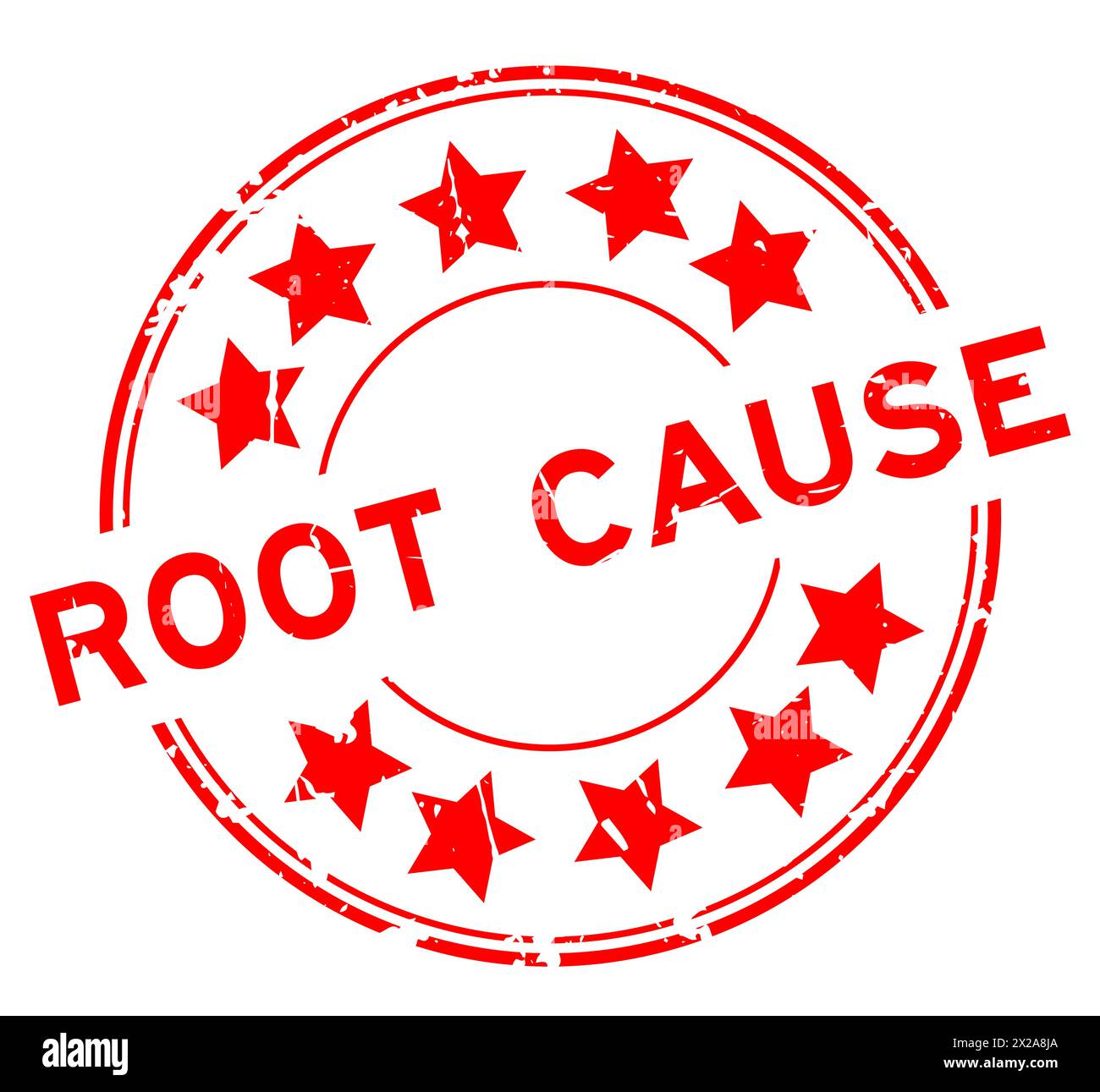 Grunge red root cause word with star icon round rubber seal stamp on ...