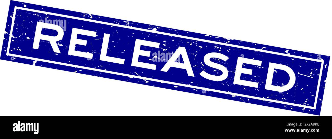 Grunge blue released word square rubber seal stamp on white background ...