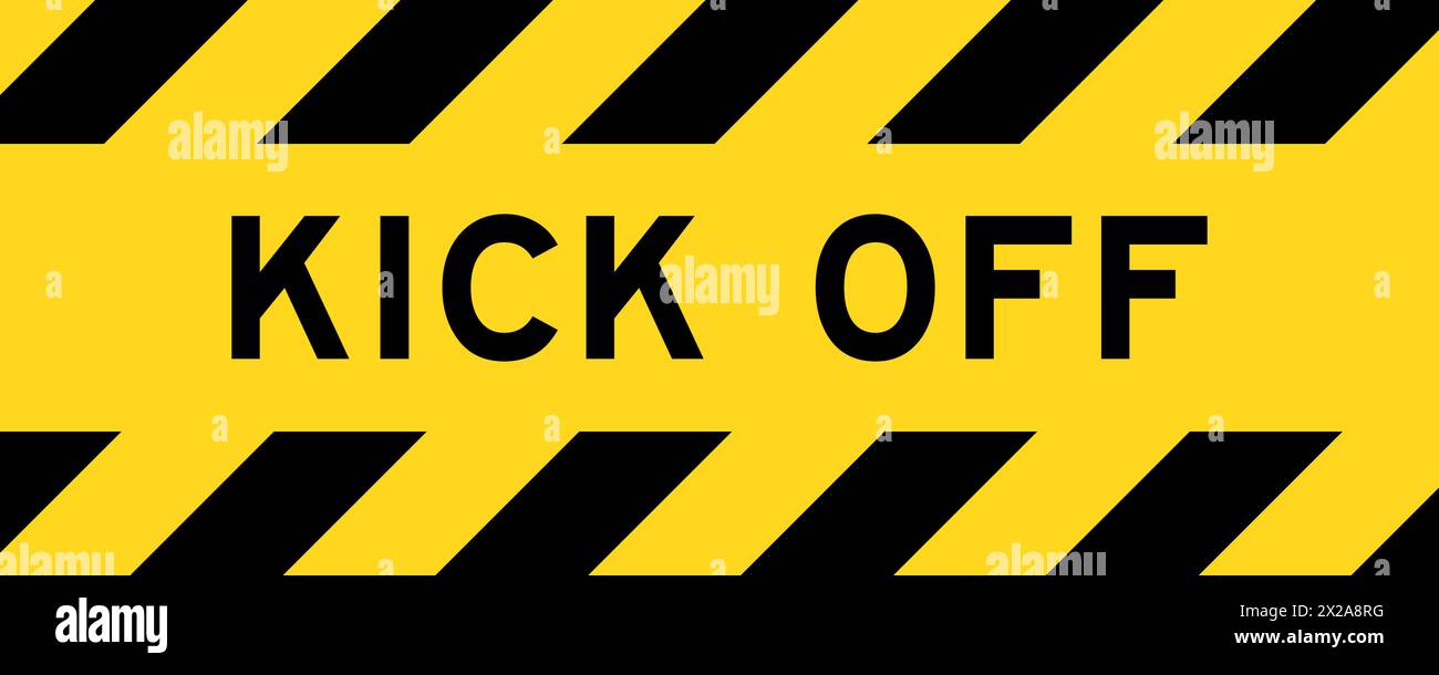 Yellow and black color with line striped label banner with word kick ...