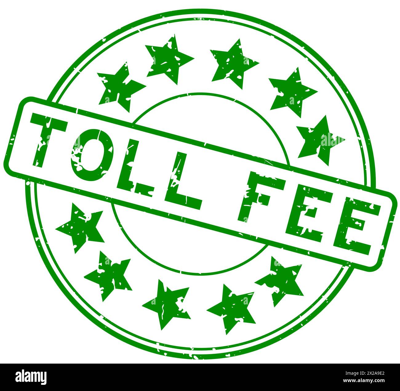 Grunge green toll fee word with star icon round rubber seal stamp on ...