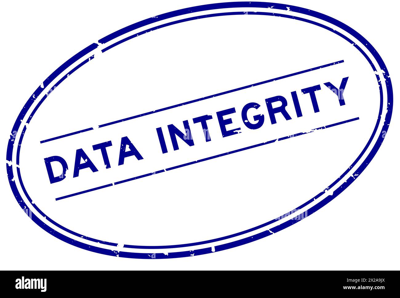 Grunge blue data integrity word oval rubber seal stamp on white ...