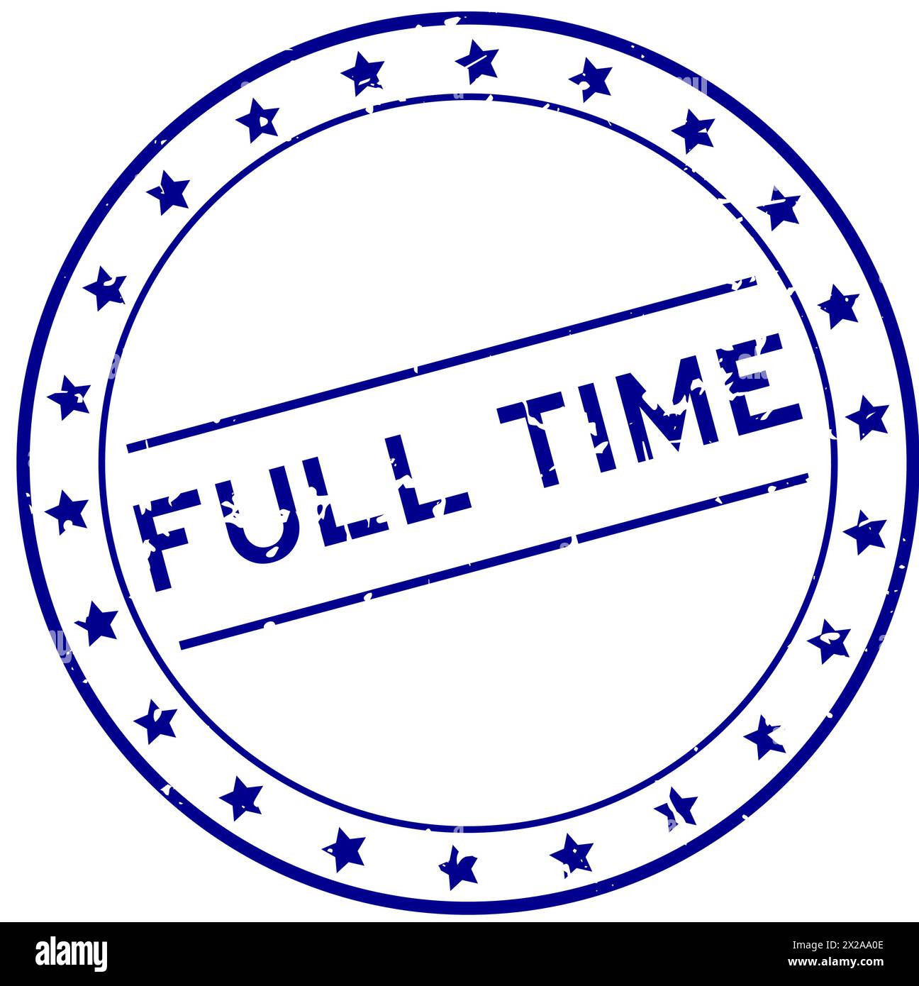 Grunge blue full time word round rubber seal stamp on white background ...