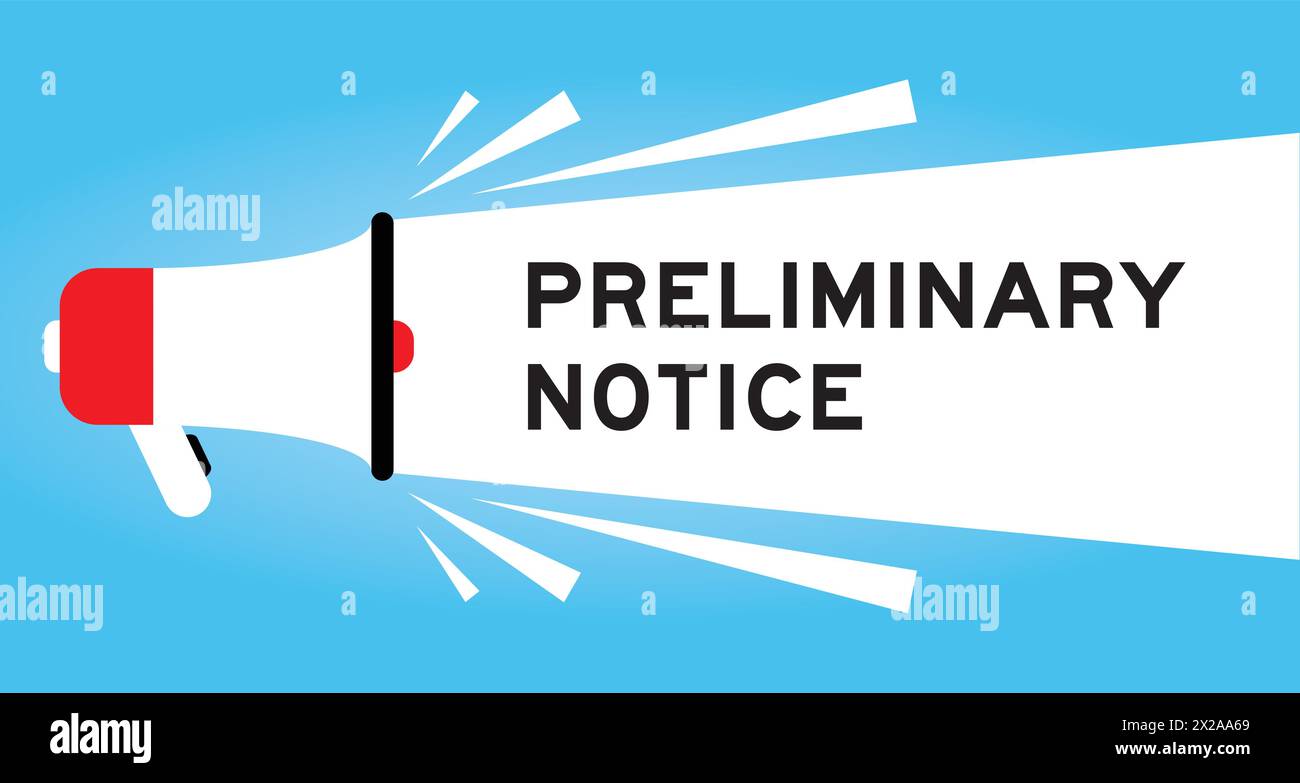 Color megaphone icon with word preliminary notice in white banner on ...