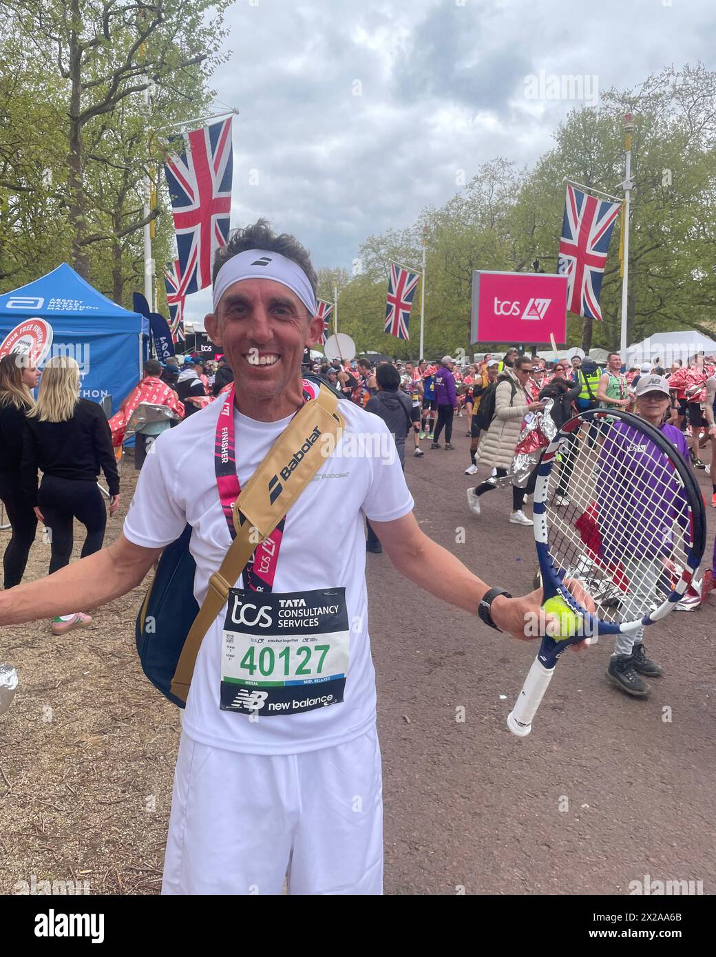 Sam Hull, 44, after finishing the TCS London Marathon, dressed as a ...