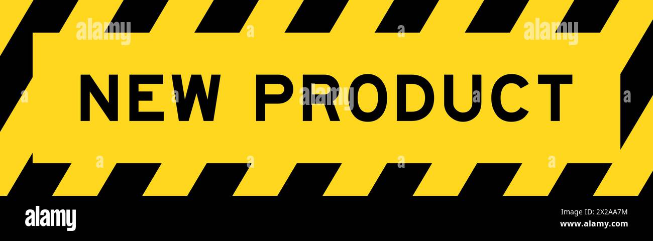 Yellow and black color with line striped label banner with word new ...