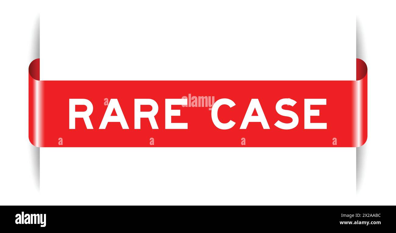 Red color inserted label banner with word rare case on white background ...