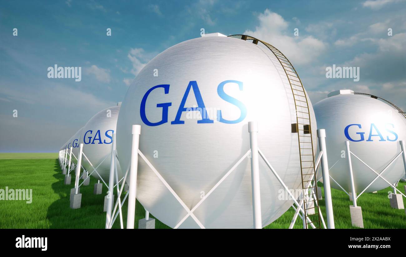 Big gas station on green meadow nature landscape 3d render Stock Photo ...