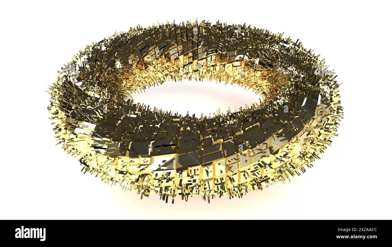 Gold torus with boxes on white back 3d render Stock Photo - Alamy