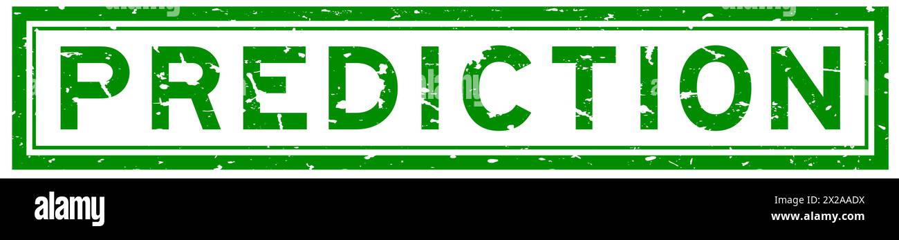 Grunge green prediction word square rubber seal stamp on white ...