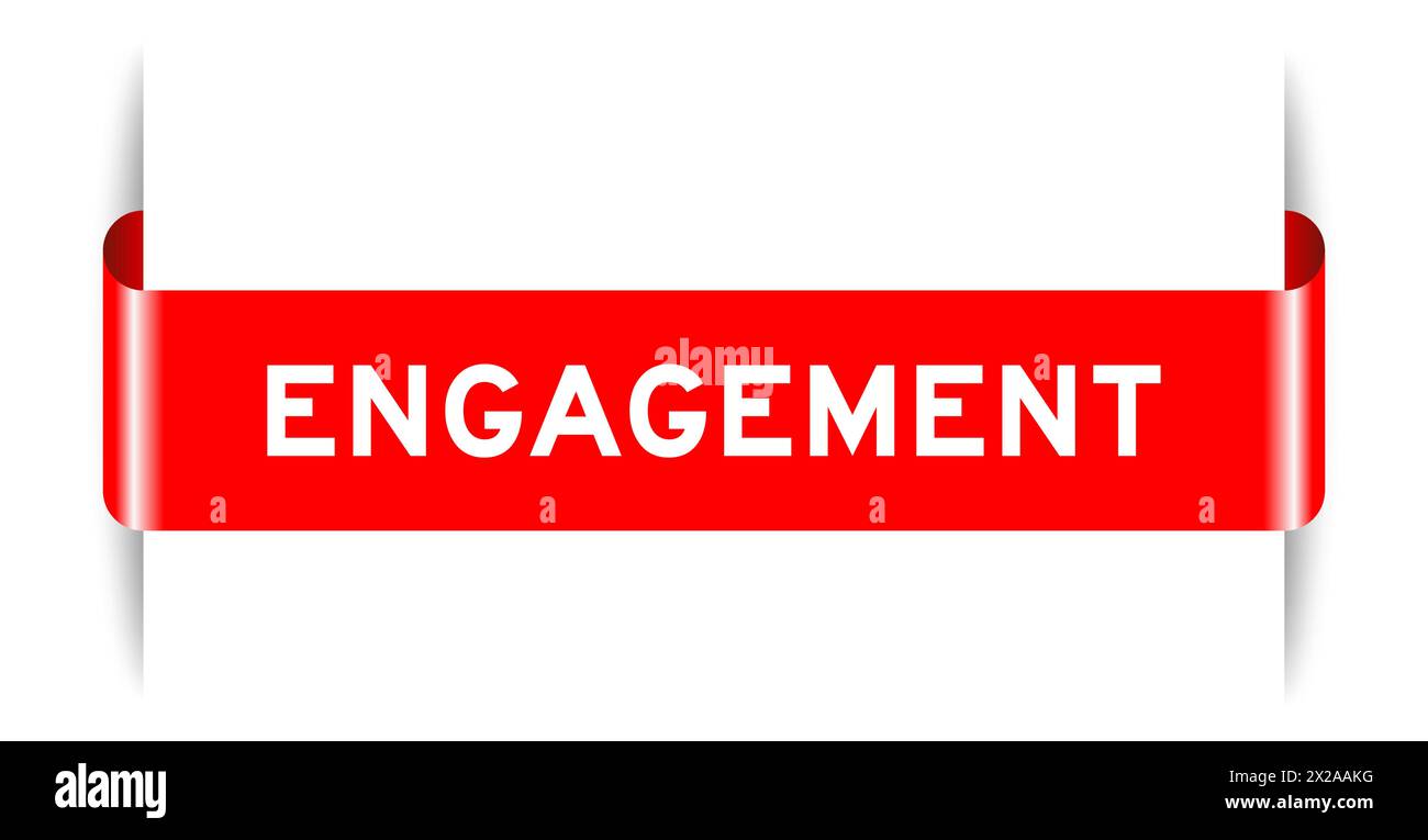 Red color inserted label banner with word engagement on white ...