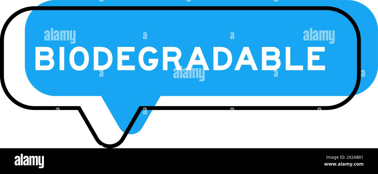Speech banner and blue shade with word biodegradable on white ...