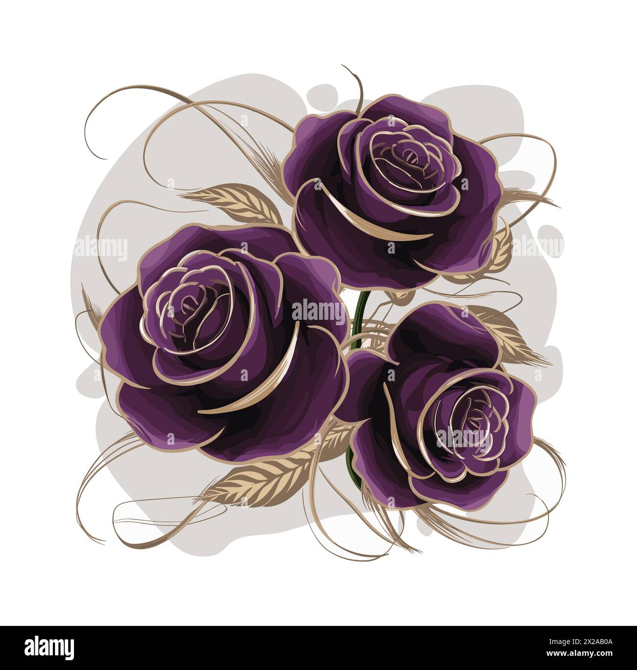 Three purple roses with gold accents, creating a luxurious and elegant ...