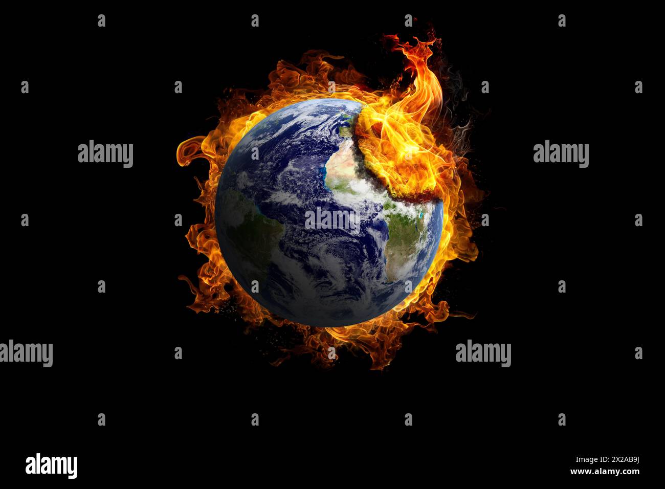 Earth burning in flames concept of global warming and catastrophe. This ...