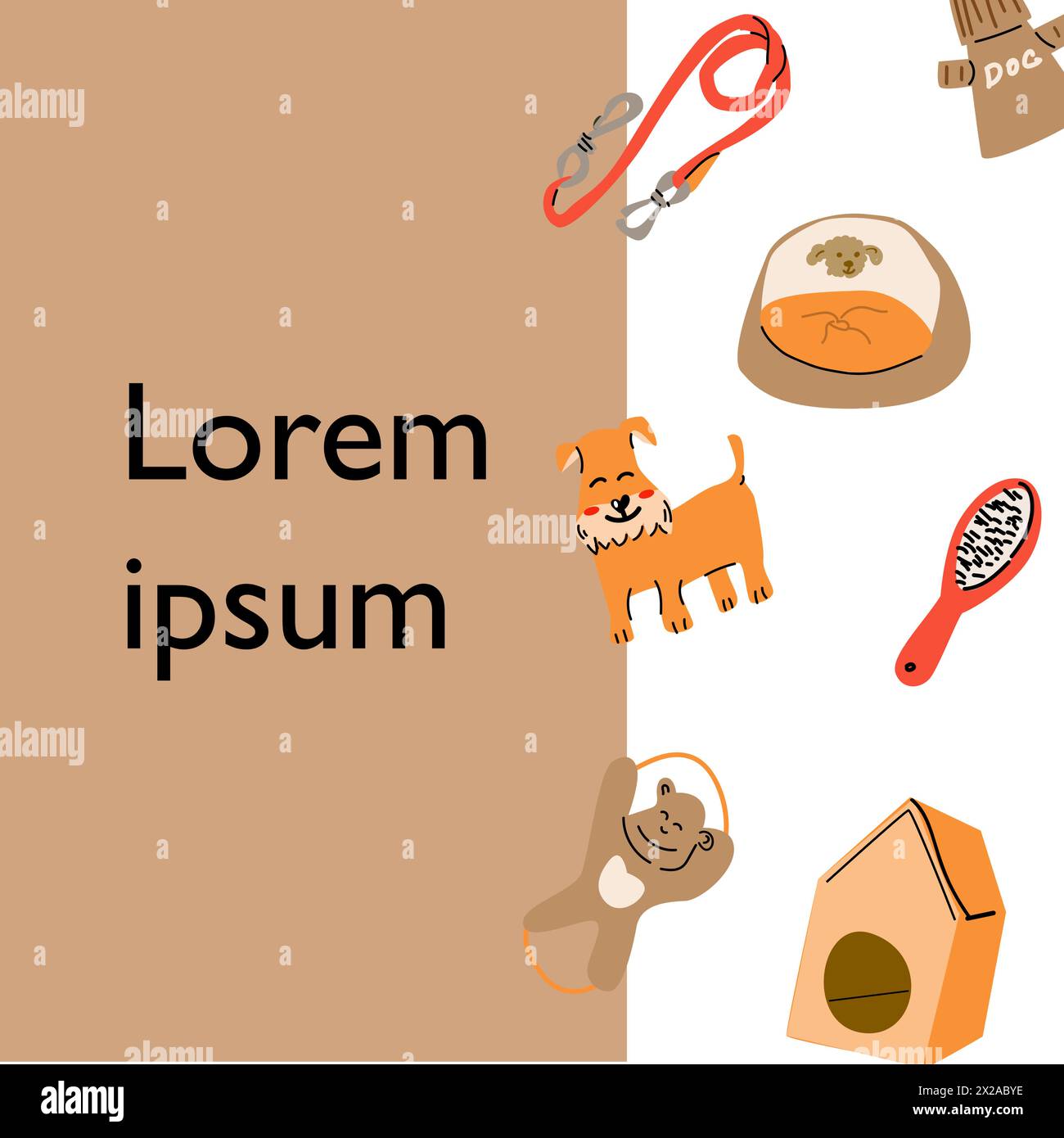 Cartoon dogs and equipment background. Cute doodle poodle, terrier and ...