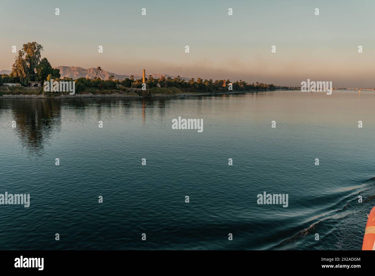 Nile River Landscape near Esna at sunset Stock Photo - Alamy