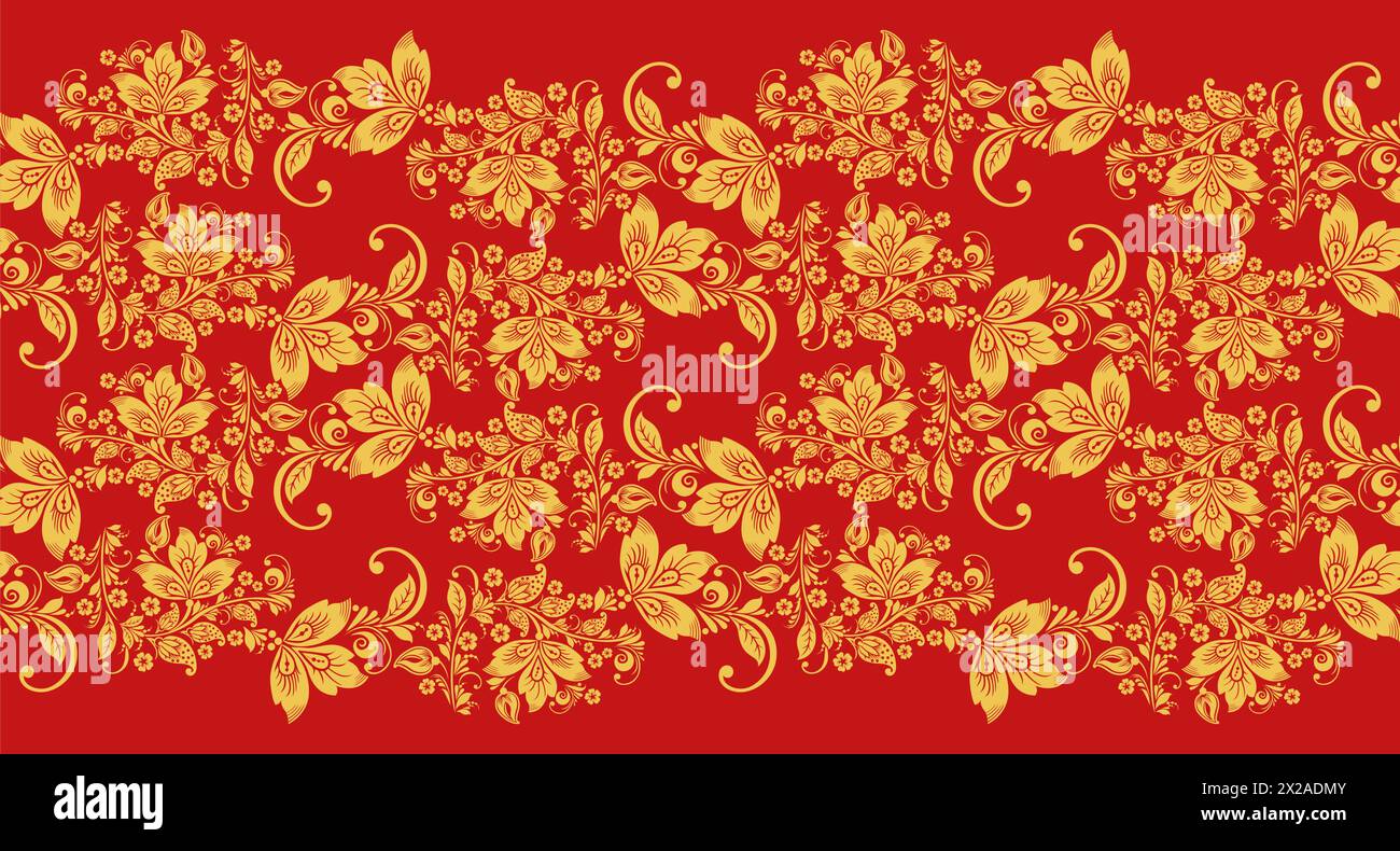Hohloma branch waves seamless pattern fabric texture vector. Russian ...
