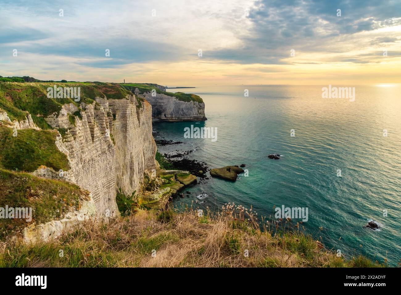 White chalk natural cliffs Aval of Etretat, Normandy, France. French ...