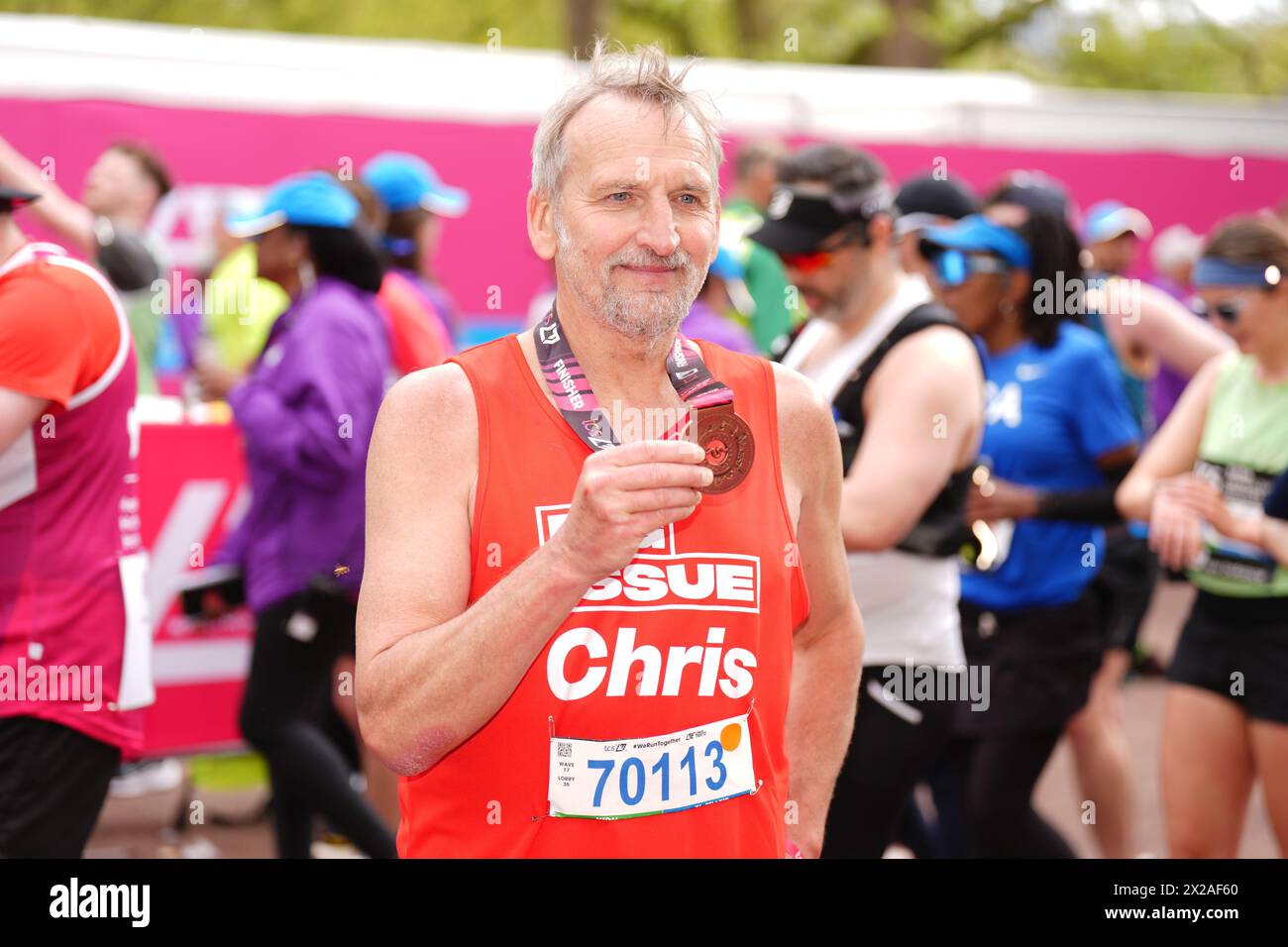 Christopher Eccleston after finishing the TCS London Marathon. Picture date: Sunday April 21 ...