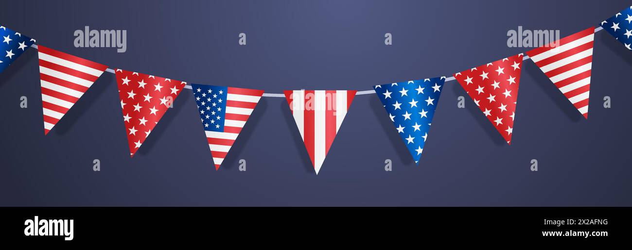 set of triangle bunting flags in american national flag USA ...