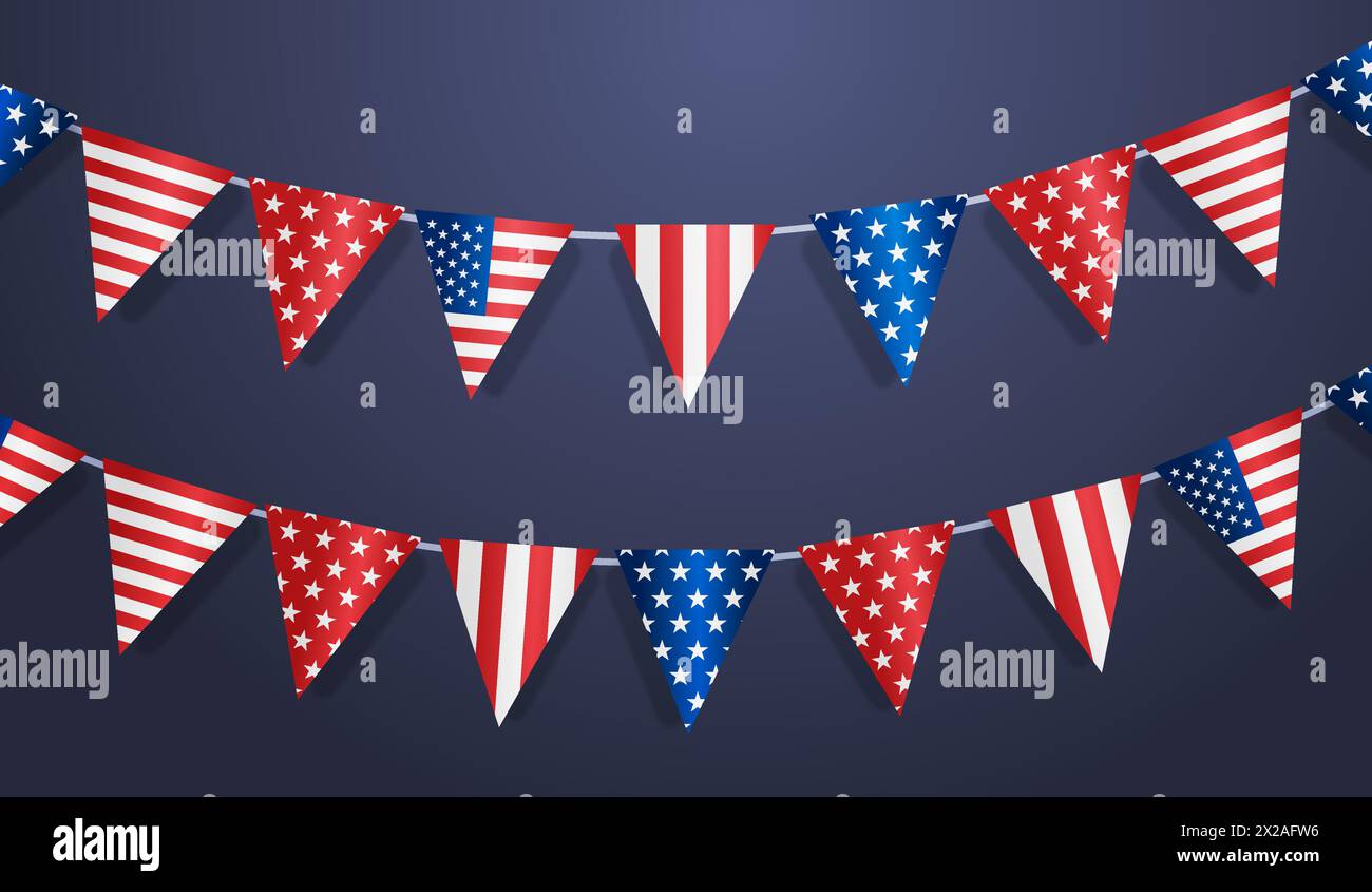 set of triangle bunting flags in american national flag USA ...