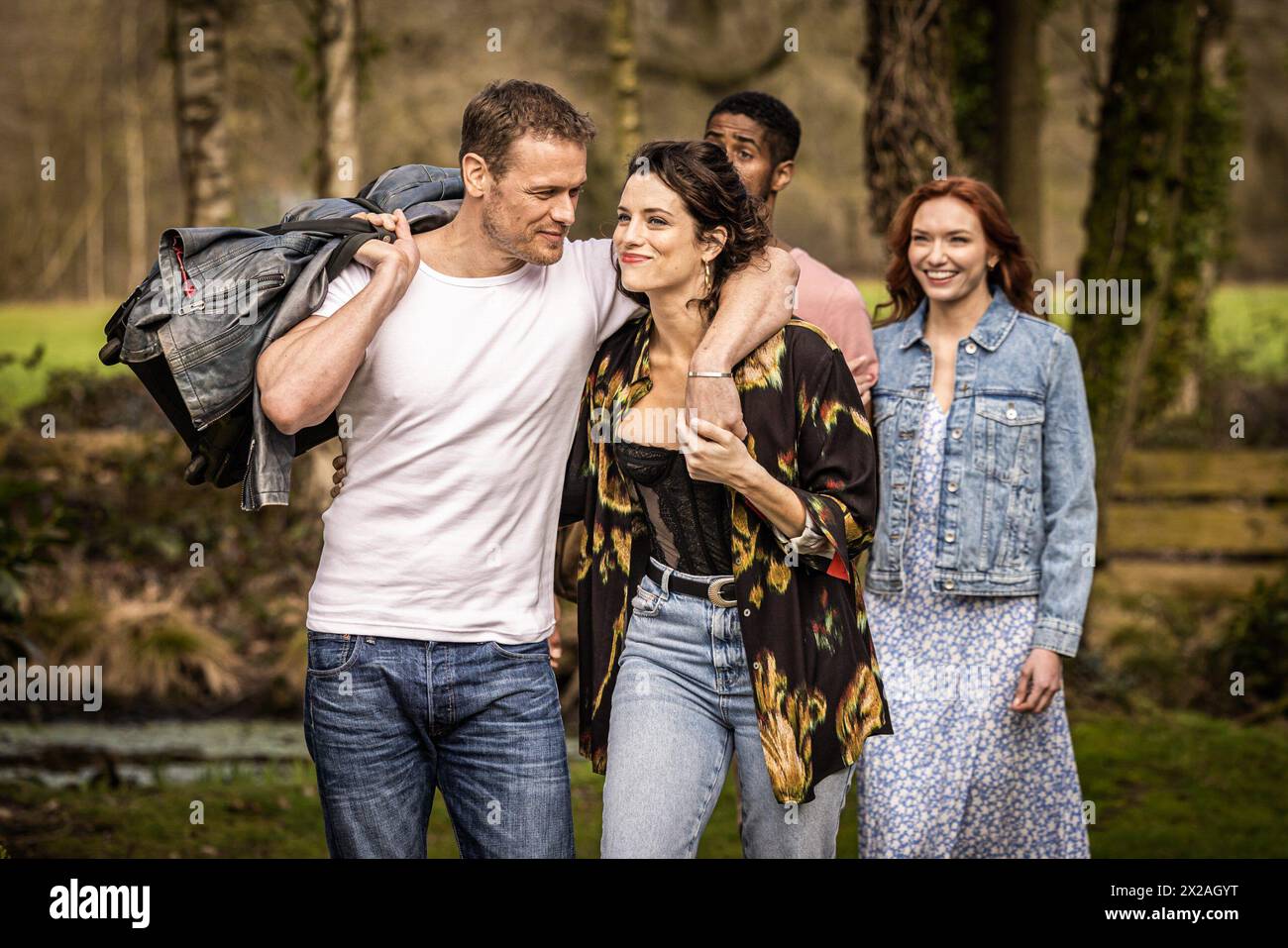 ALFRED ENOCH, ELEANOR TOMLINSON, SAM HEUGHAN and JESSICA DE GOUW in THE COUPLE NEXT DOOR (2023 ...