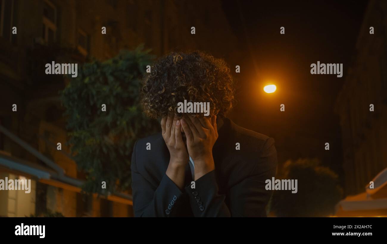 Upset Arabian Latino Indian American man outside city dissatisfied ...