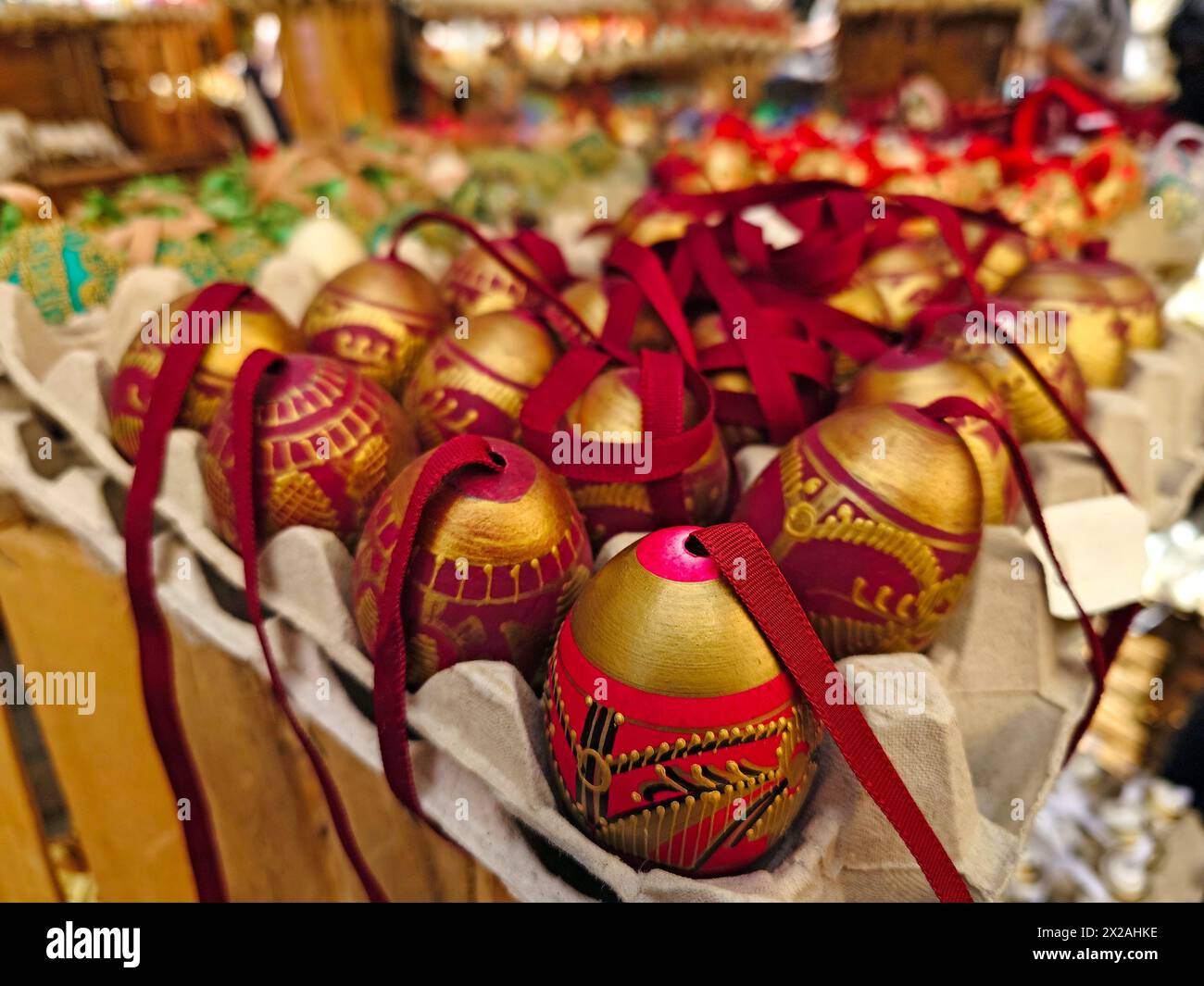 Traditional Easter market with red and gold easter eggs in Vienna Stock ...