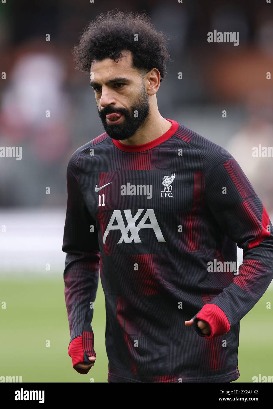 London, UK. 21st Apr, 2024. Mohamed Salah of Liverpool warming up ...