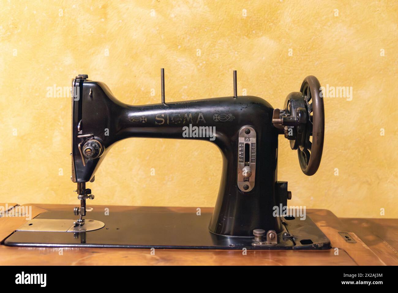 Motril,Granada,4.24.2024; Old sewing machine from the Spanish brand ...