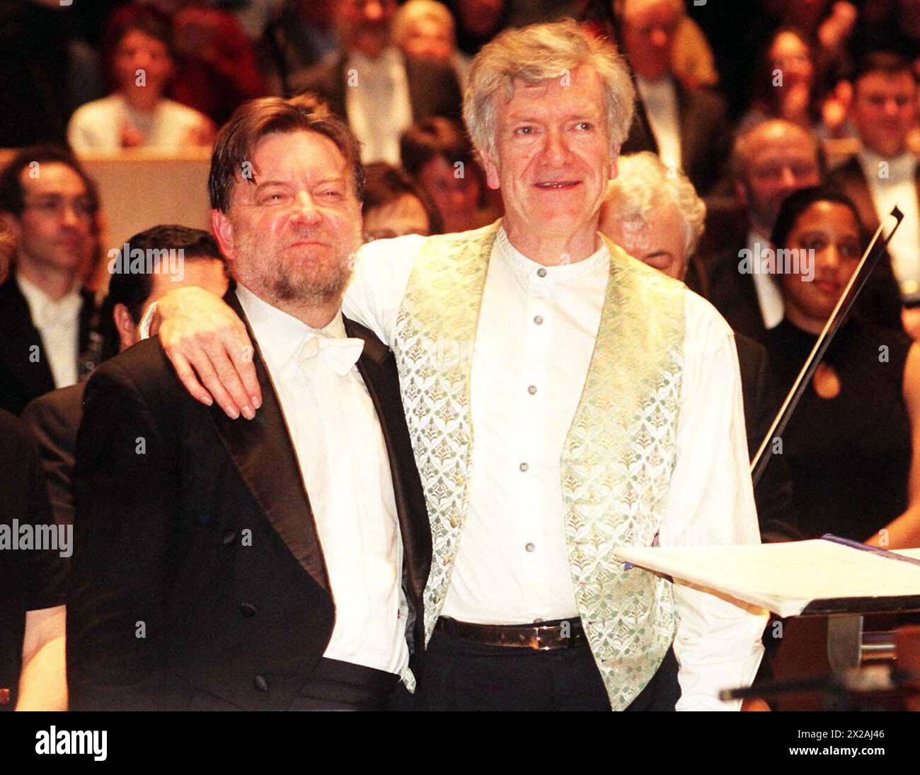 File photo dated 15/2/1998 of composer Anthony Payne (right) and his conductor Andrew Davis ...