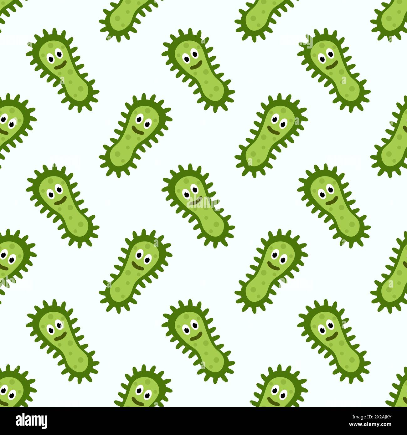 Seamless Pattern with Cute cartoon characters virus, bacteria, microbe ...