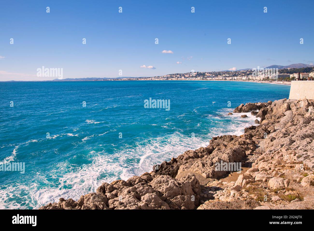 Rocky coast and magnificent blue water in Nice, cote d'Azur, France ...