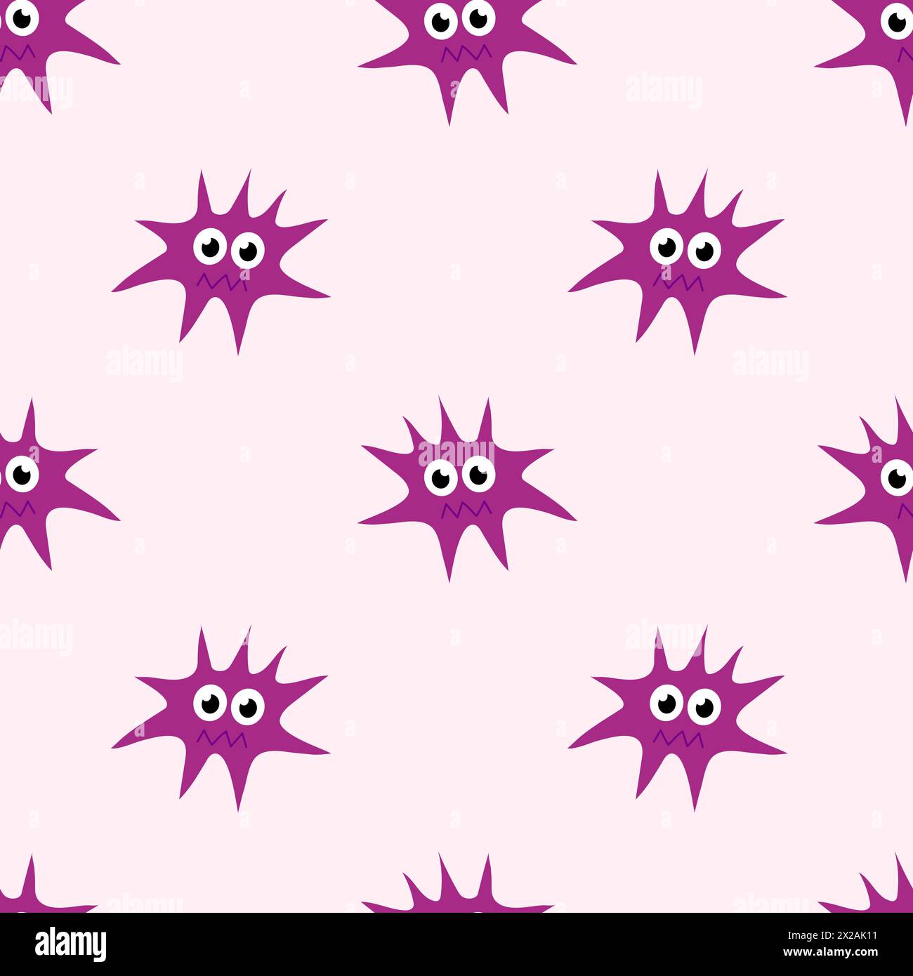 Seamless Pattern with Cute cartoon character virus, bacteria, microbe ...