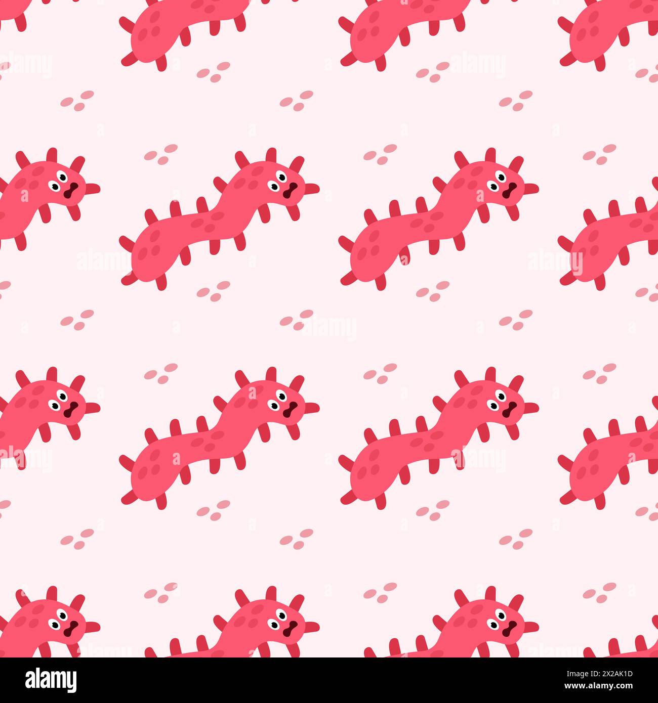 Seamless Pattern with Cute cartoon character virus, bacteria, microbe ...