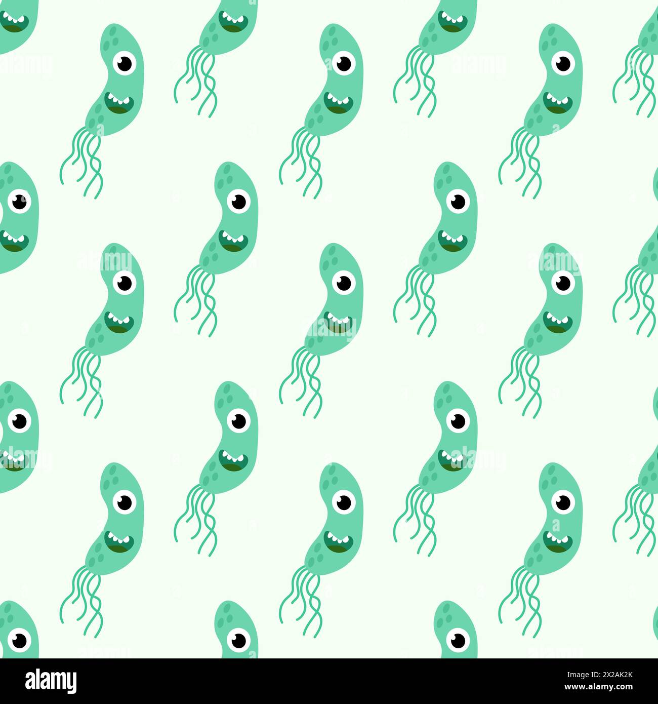 Seamless Pattern with Cute cartoon characters virus, bacteria, microbe ...