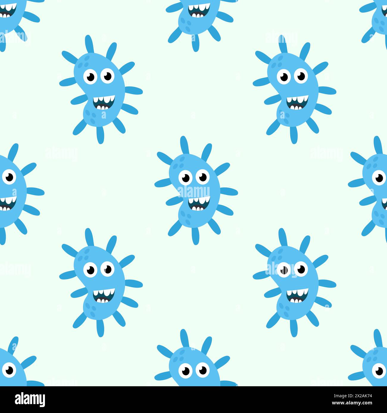 Seamless Pattern with Cute cartoon characters virus, bacteria, microbe ...