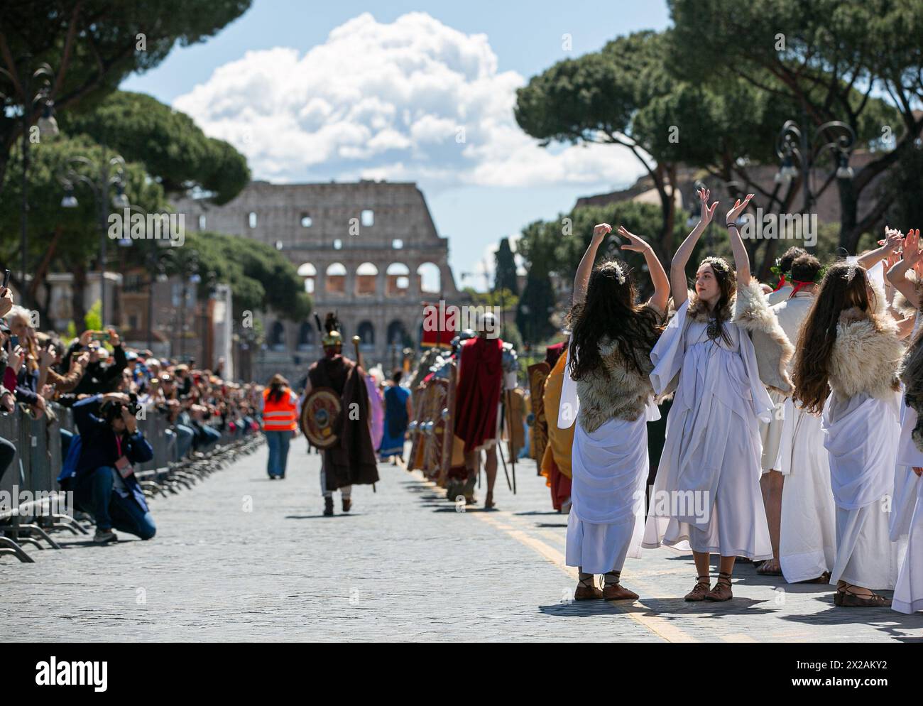 Rome, Italy. 21st Apr, 2024. People take part in a parade to celebrate ...